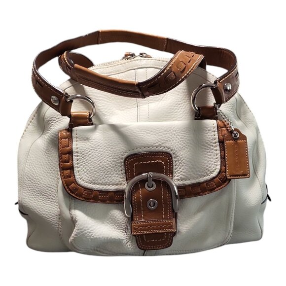 Coach | Bags | Coach F3111 Pebbled Leather Soho Courtney White Brown ...